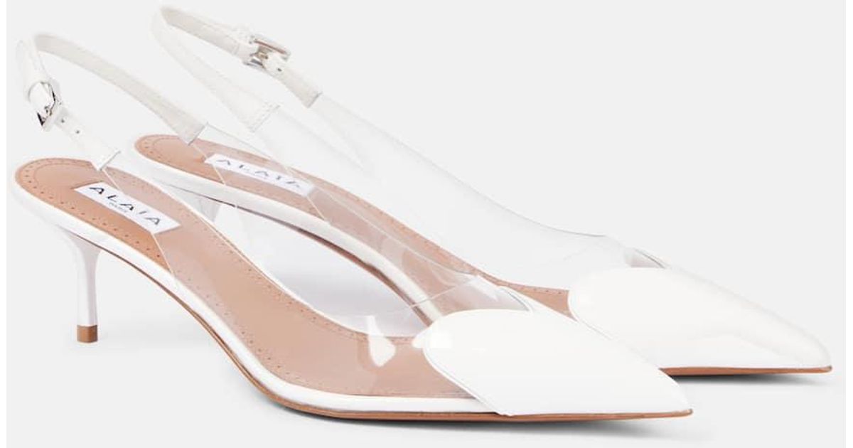 Alaïa Coeur 55 Patent-leather Heeled Slingbacks in White | Lyst