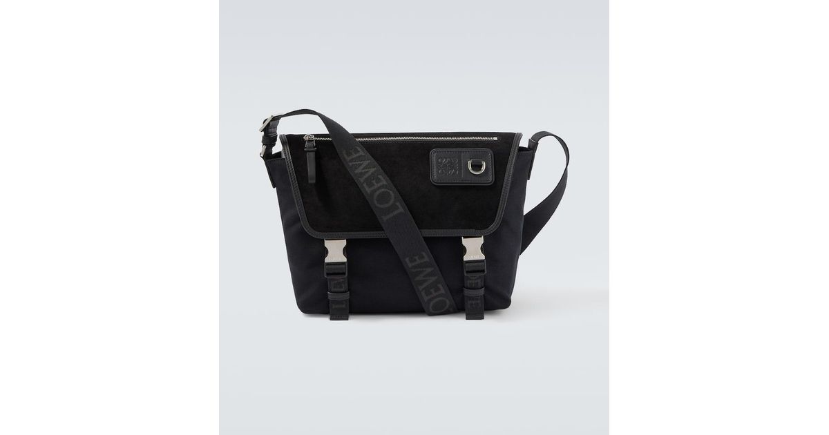 Loewe Flex Medium Canvas And Suede Messenger Bag in Black for Men | Lyst UK