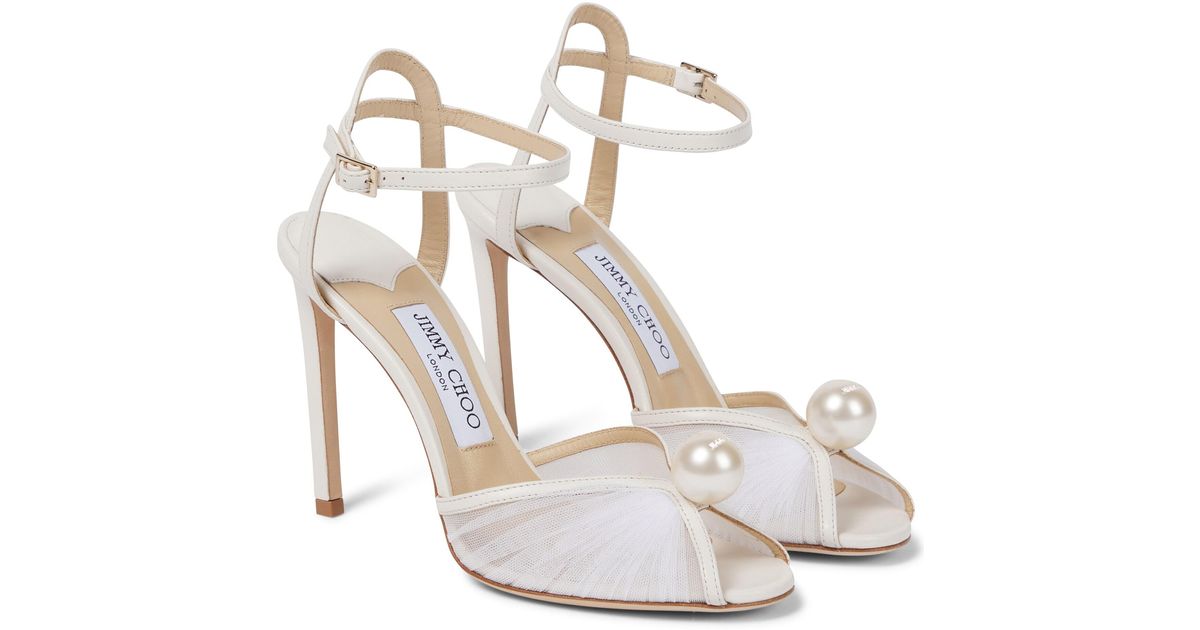 Jimmy Choo Sacora 100 Tulle And Leather Sandals in White | Lyst