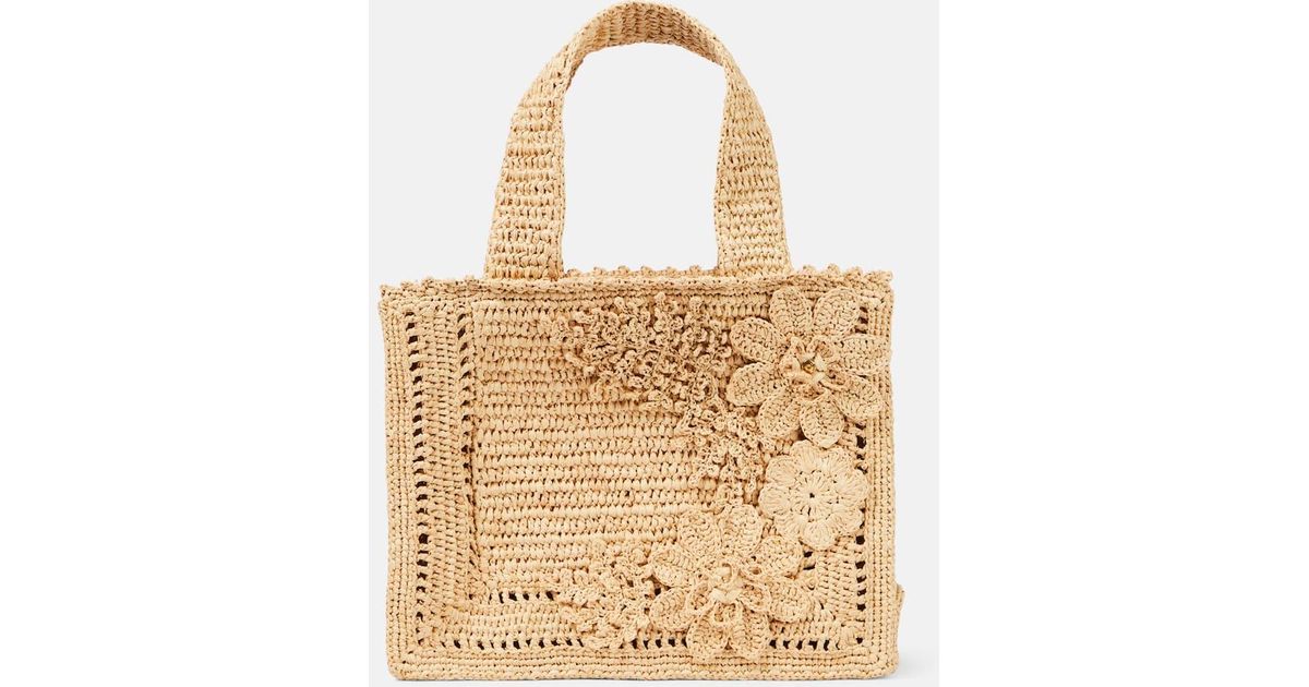 Zimmermann Mini Floral Raffia Tote Bag in Metallic | Lyst