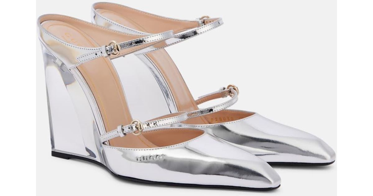 Gucci Christy Patent Leather Mules in White | Lyst