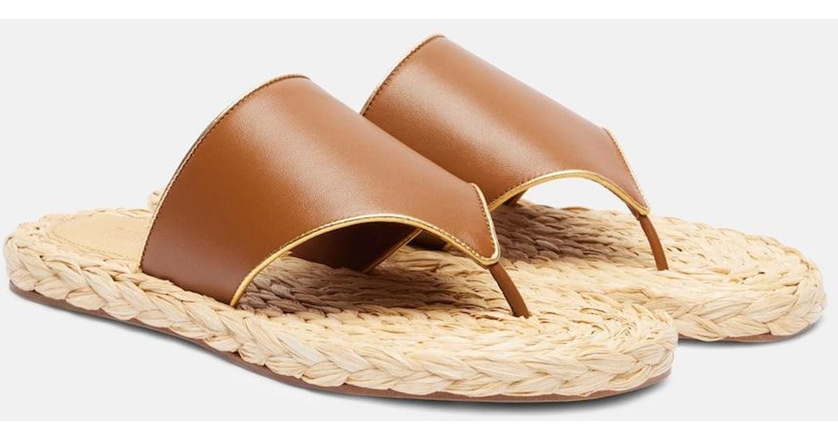Paris Texas Amalfi Leather-Trimmed Espadrille Slides in Brown | Lyst