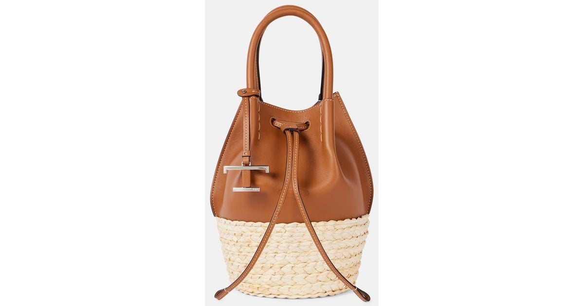 Tod's Bux Raffia-Trimmed Leather Bucket Bag in Brown | Lyst