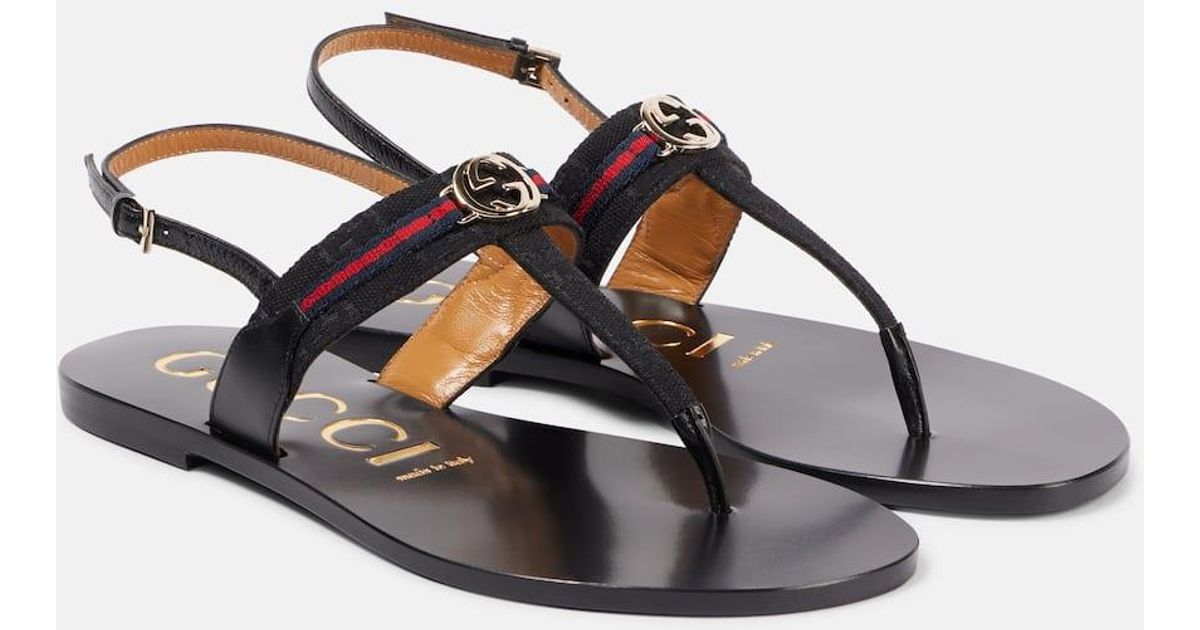 Gucci Interlocking G Canvas Sandals in Brown | Lyst