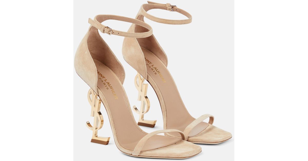 Saint Laurent Opyum 110 Suede Sandals in Natural | Lyst