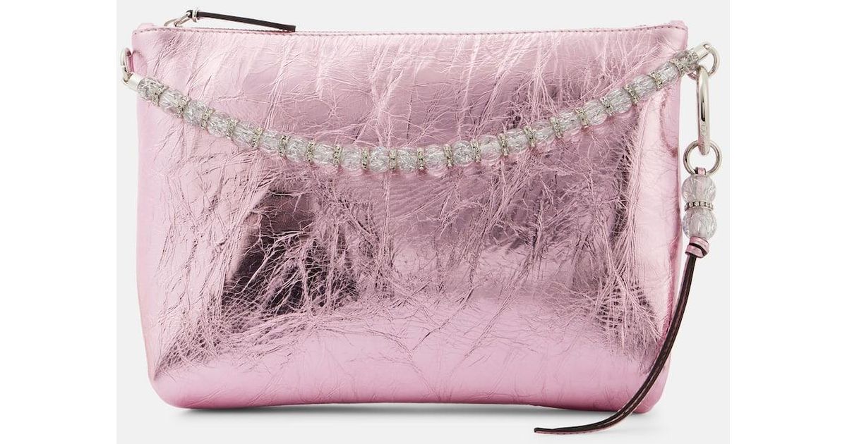 Jimmy Choo Callie Small Metallic Leather Clutch in Pink | Lyst