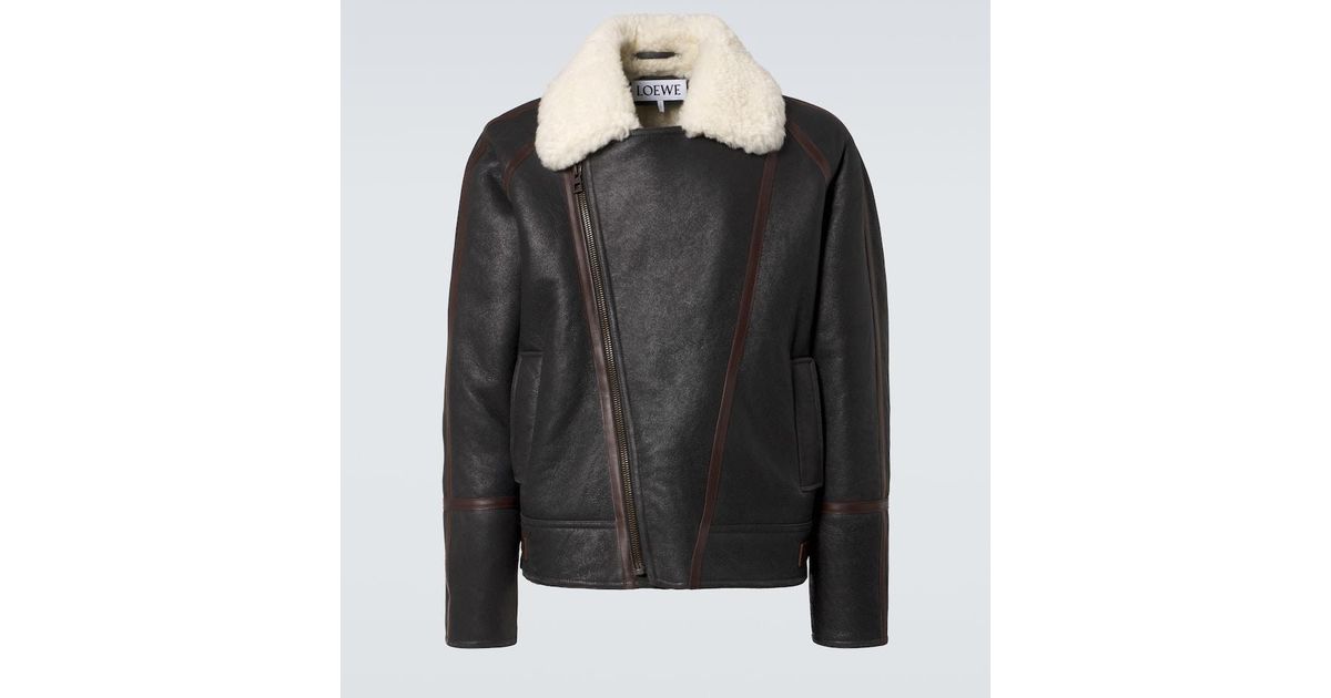 Loewe Shearling-Lined Leather Jacket in Black for Men | Lyst