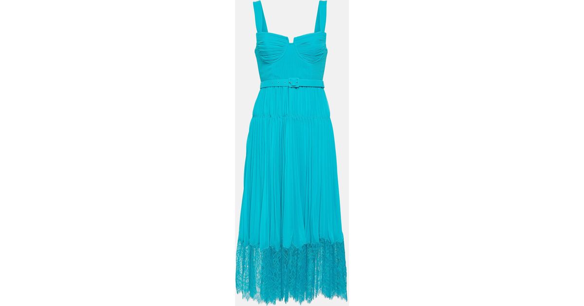 Self-Portrait Lace-trimmed Chiffon Midi Dress in Blue | Lyst