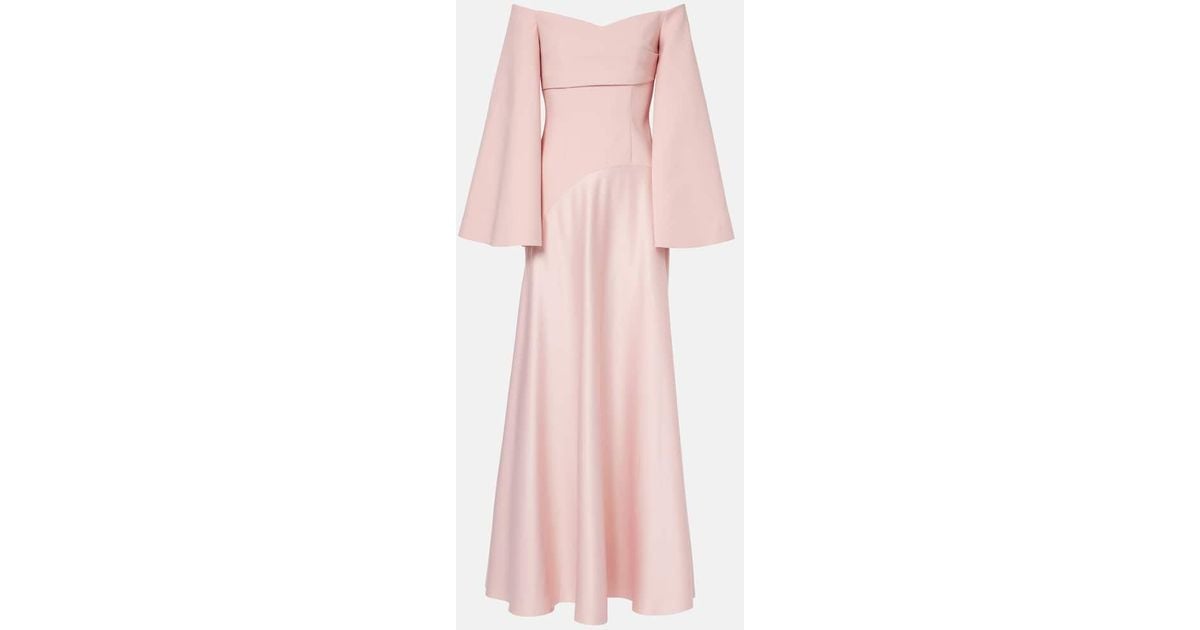 Solace London Rina Off-Shoulder Crepe And Satin Gown in Pink | Lyst