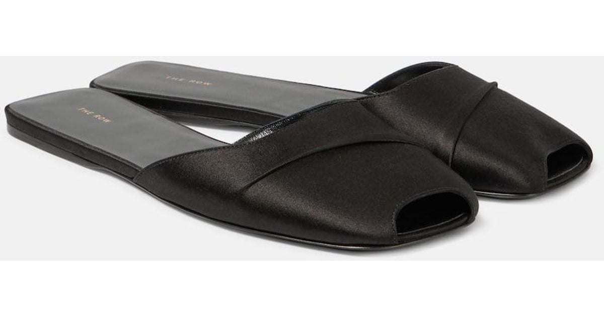 The Row Milla Satin Slides in Black | Lyst