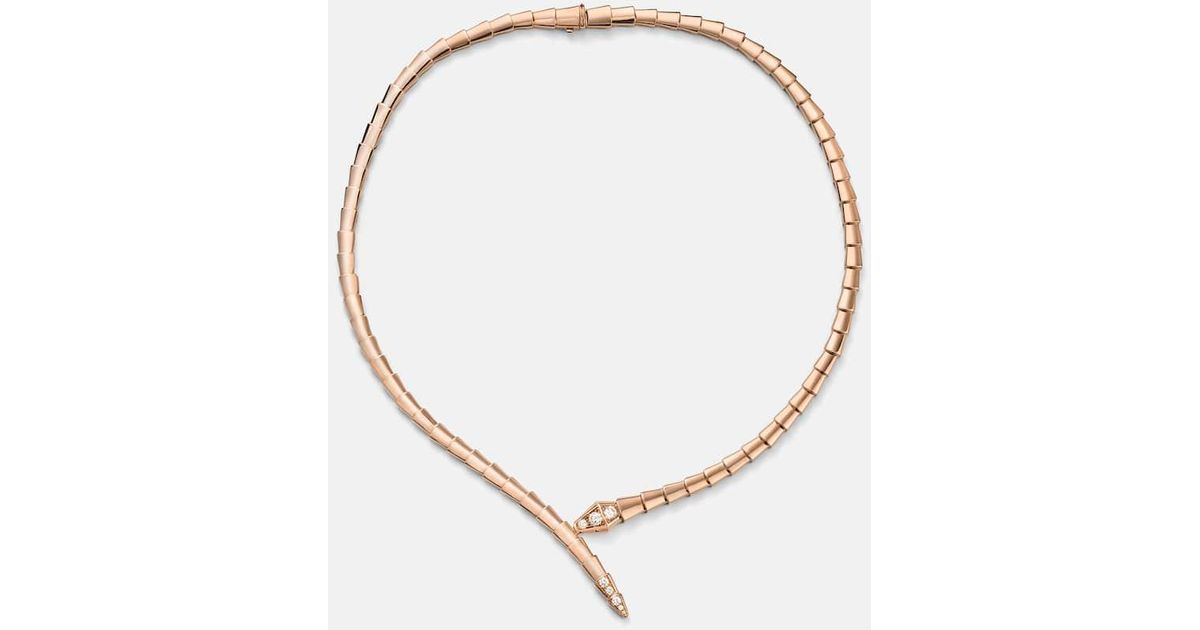 BVLGARI Serpenti Viper 18Kt Rose Necklace With Diamonds in Metallic ...