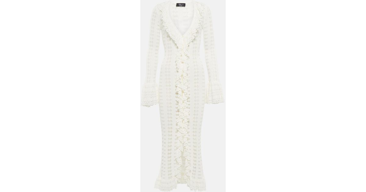 Blumarine Ruffled Crochet Maxi Dress in White | Lyst
