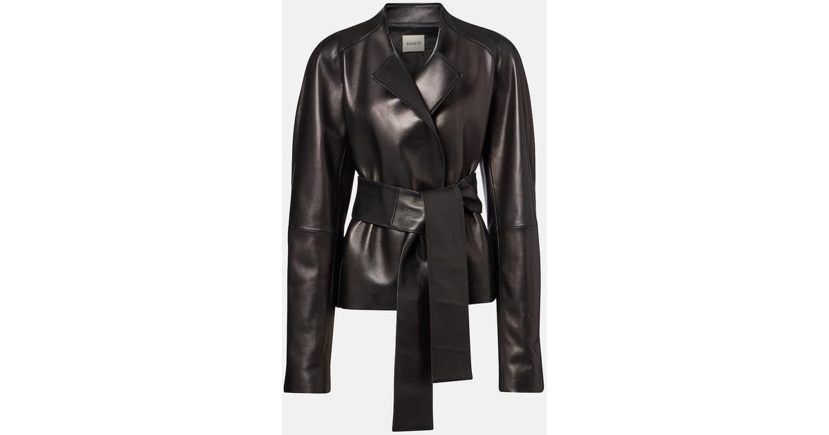 KHAITE Edith Belted Leather Jacket in Black | Lyst