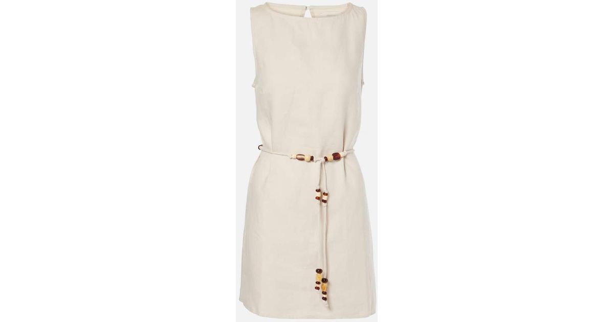 Faithfull the Brand Lui Belted Linen Minidress in Natural | Lyst
