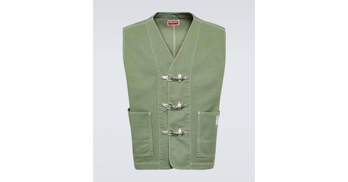 KENZO Cotton Drill Vest in Green for Men | Lyst