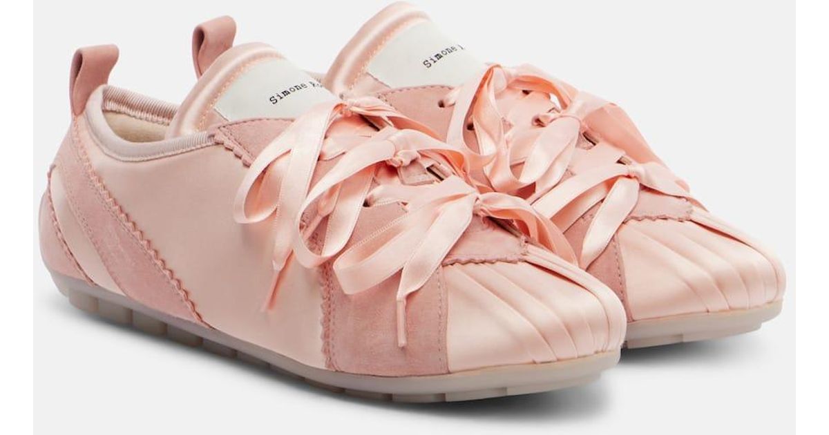 Simone Rocha Ballerina Grip Satin And Suede Sneakers in Pink | Lyst