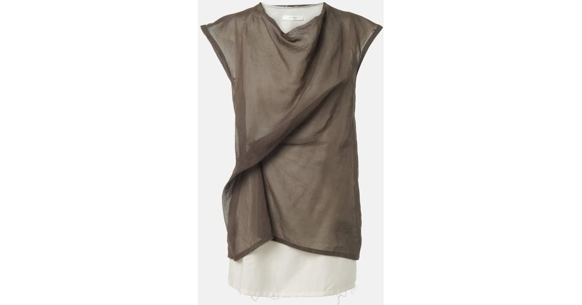 The Row Inawa Draped Layered Cotton Top in Gray | Lyst