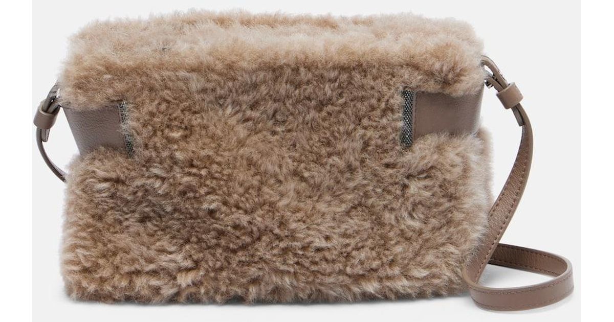 Brunello Cucinelli Small Shearling Clutch in Brown | Lyst