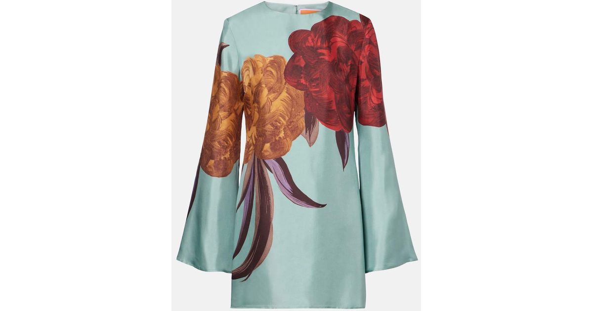 La DoubleJ Supremes Swing Floral Silk Minidress in Blue | Lyst UK