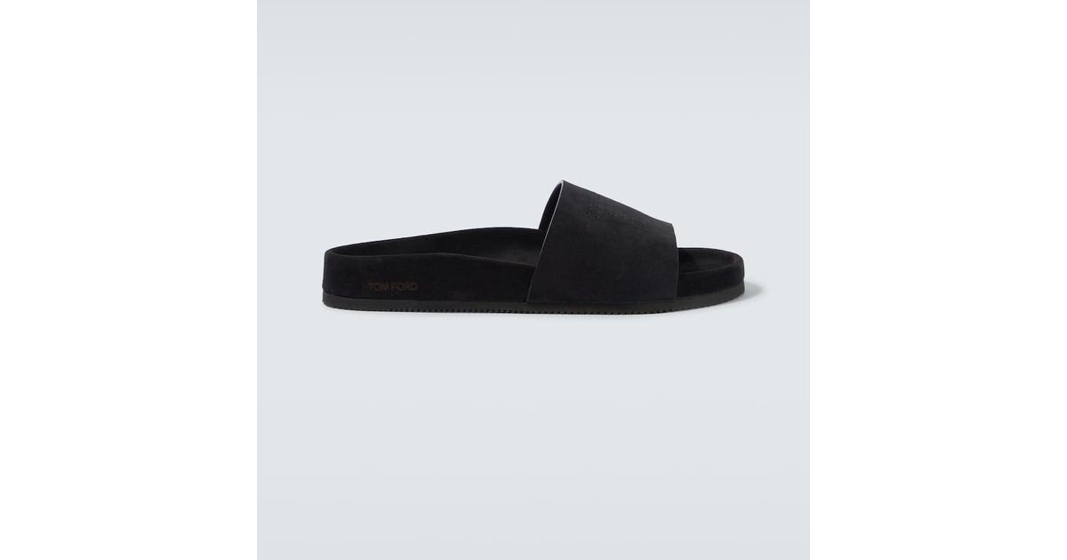 Tom Ford Harris Suede Slides in Black for Men | Lyst