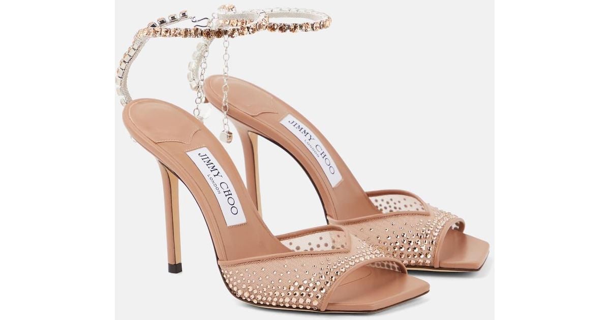 Jimmy Choo Saeda 100 Crystal-Embellished Sandals in Pink | Lyst