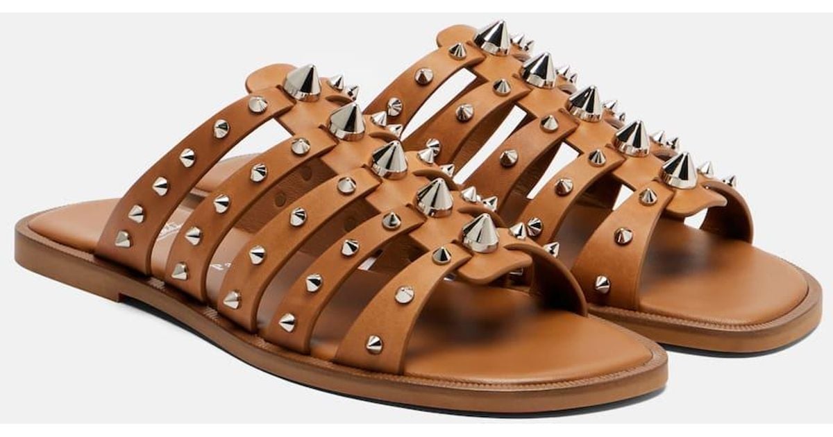 Christian Louboutin Charja Spiked Leather Sandals in Brown | Lyst