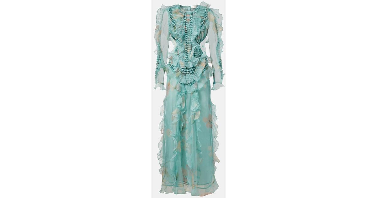 Zimmermann Illuminate Floral Ruffled Silk Organza Gown in Blue | Lyst