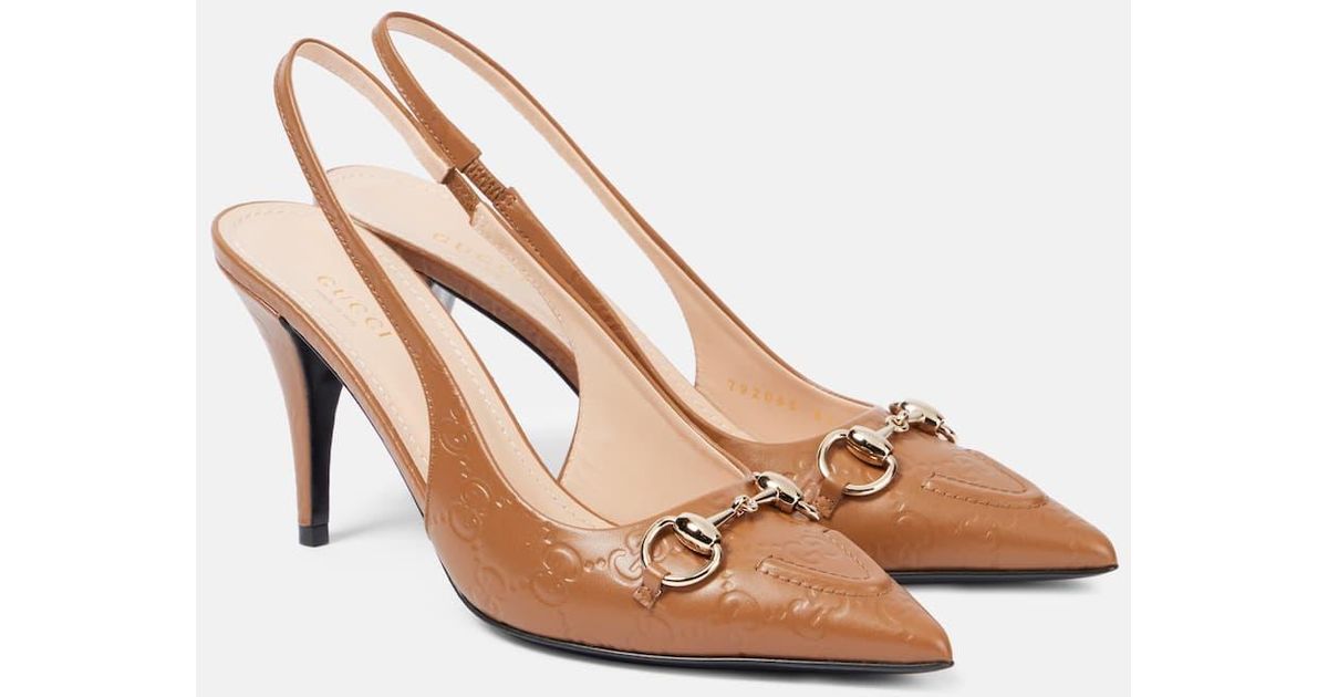 Gucci Horsebit GG Leather Slingback Pumps in Natural | Lyst