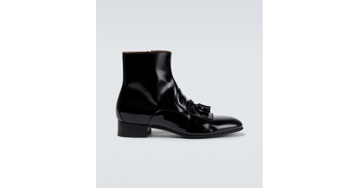 Gucci Leather Tassel Ankle Boots in Black for Men | Lyst