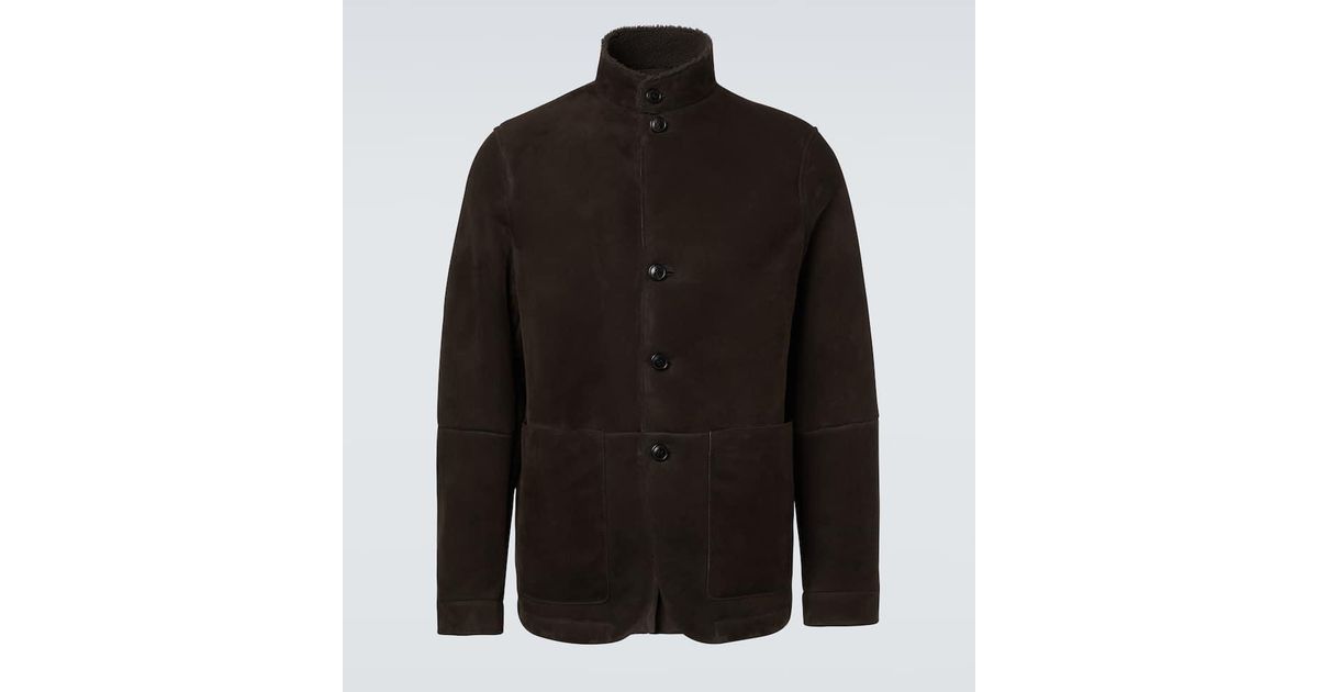 ZEGNA Il Conte Shearling-Trimmed Suede Jacket in Black for Men | Lyst UK
