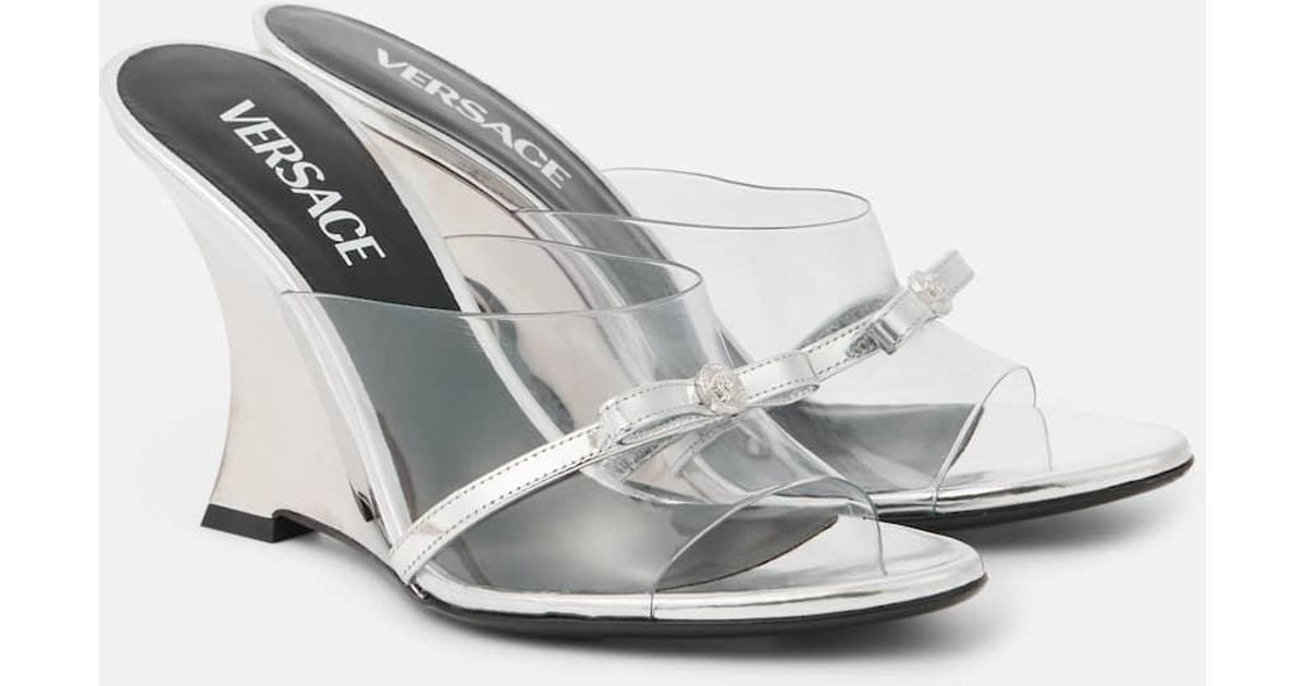 Versace Gianni Ribbon 95 Pvc Wedge Mules in White | Lyst