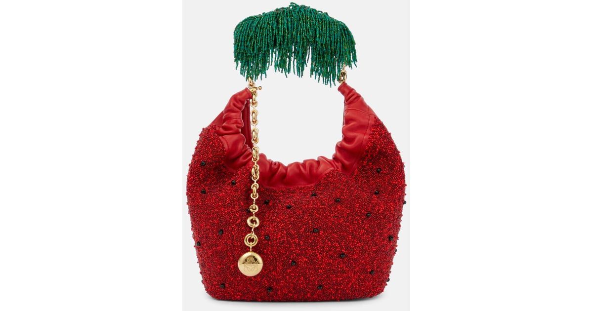 Loewe Squeeze Fruit Mini Beaded Leather Tote Bag in Red | Lyst