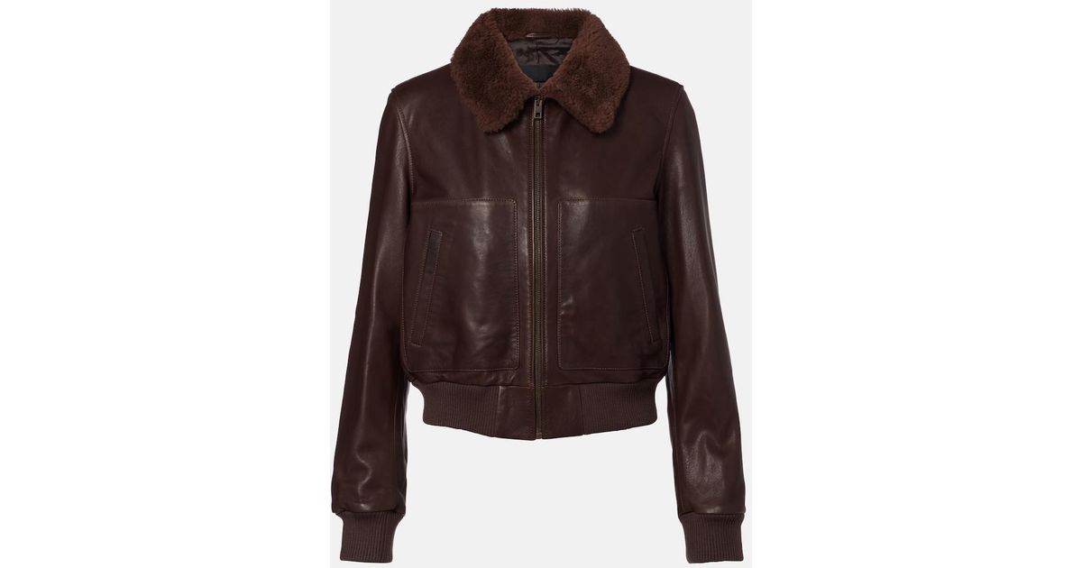 Nili Lotan Shearling-Trimmed Leather Jacket in Brown | Lyst