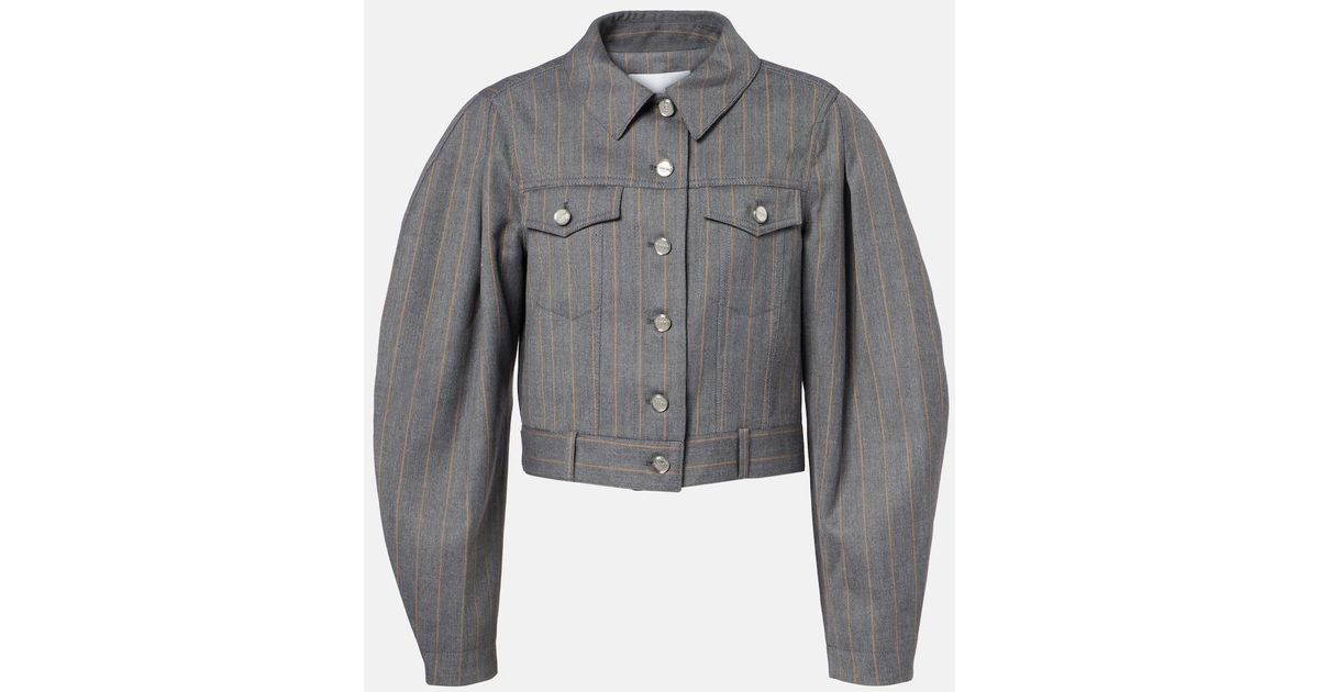 Ganni Pinstripe Cropped Jacket in Grey | Lyst UK