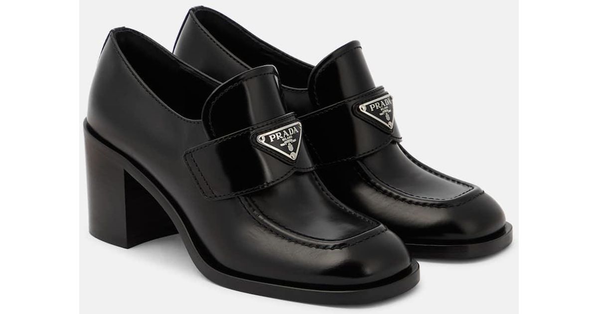 Prada Chocolate Flow Leather Loafer Pumps in Black | Lyst