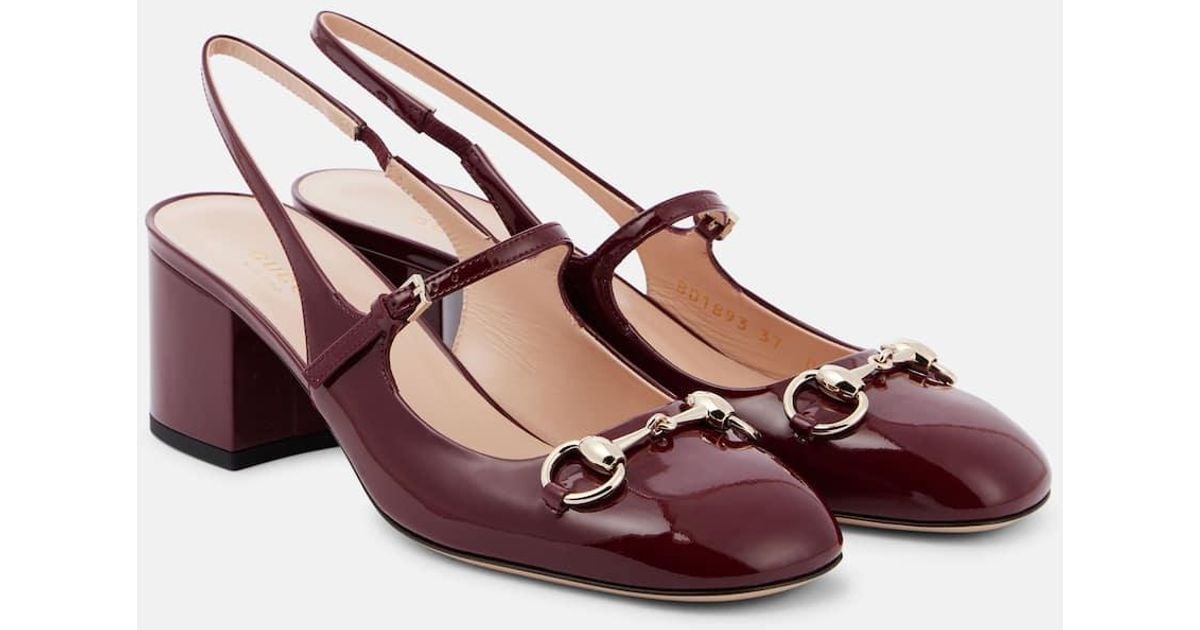 Gucci Horsebit Patent Leather Slingback Mary Jane Pumps in Brown | Lyst