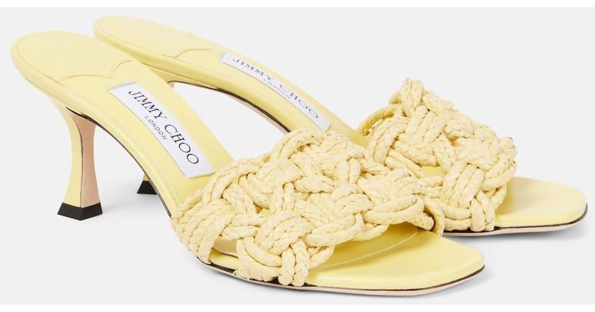 Jimmy Choo Chara 70 Woven Raffia Mules in Metallic | Lyst