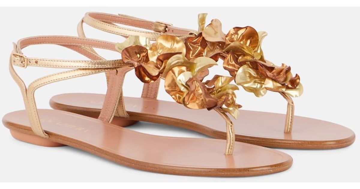 Aquazzura Applique Metallic Leather Sandals in Pink | Lyst