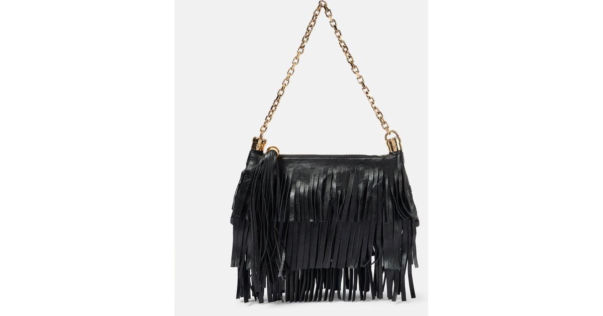 Chloé Foulard Fringed Leather Shoulder Bag in Black | Lyst