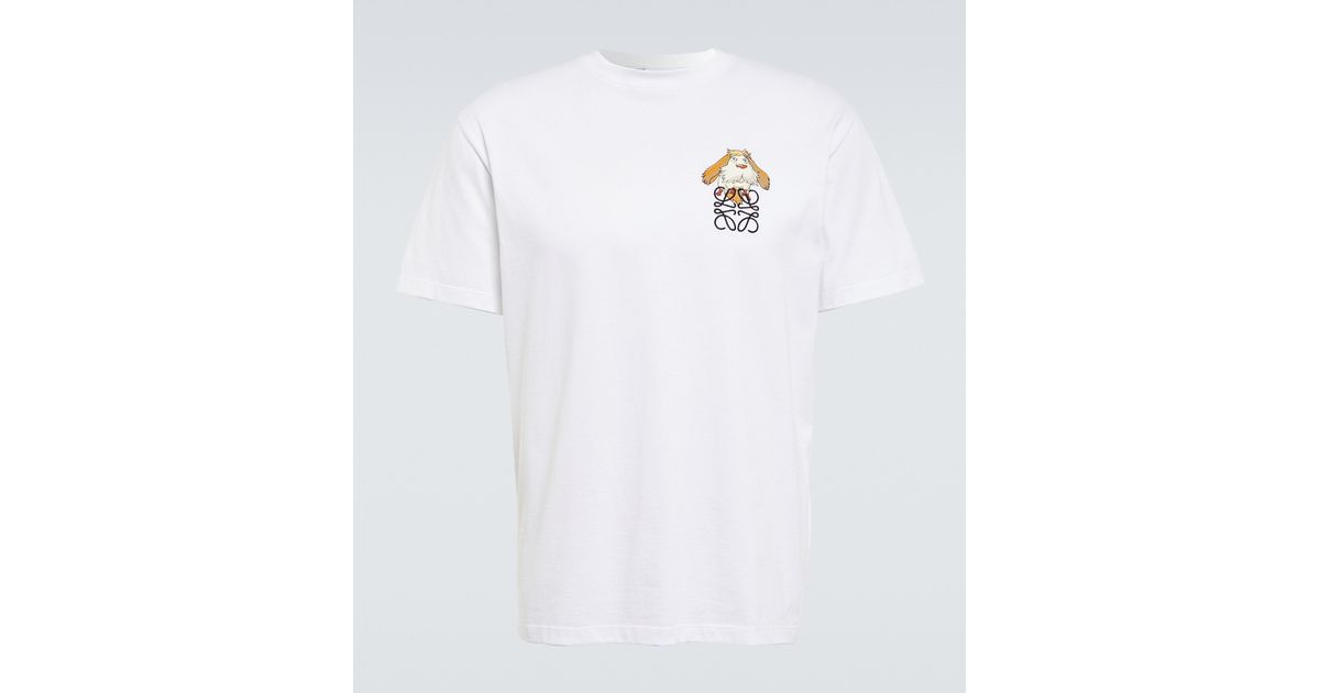 Loewe X Howl's Moving Castle Heen Embroidered Cotton T-shirt in White ...