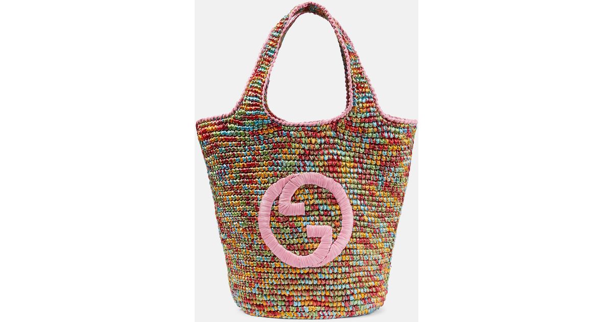 Gucci Blondie Raffia-effect Tote Bag in Pink | Lyst