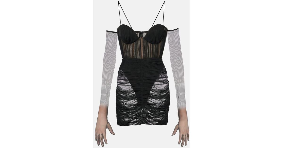 Alex Perry Ruched Sheer Bustier Dress in Black | Lyst