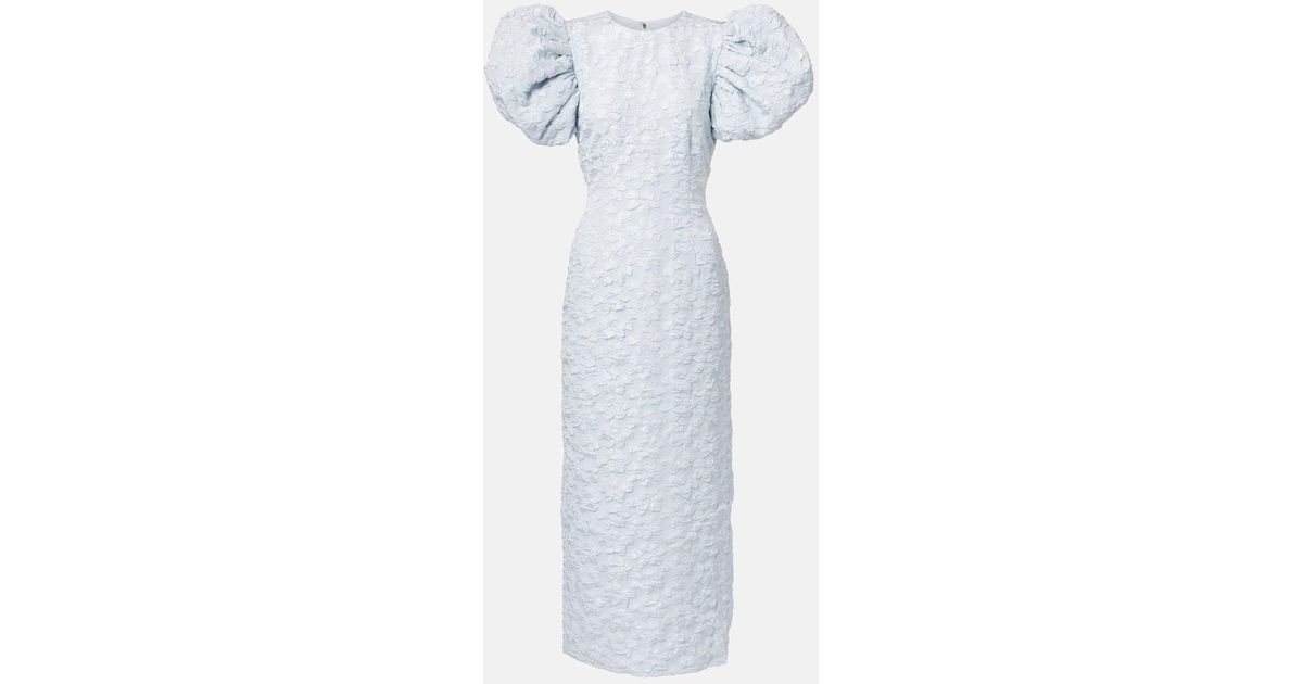 ROTATE BIRGER CHRISTENSEN Jacquard Puff-Sleeve Midi Dress in White | Lyst