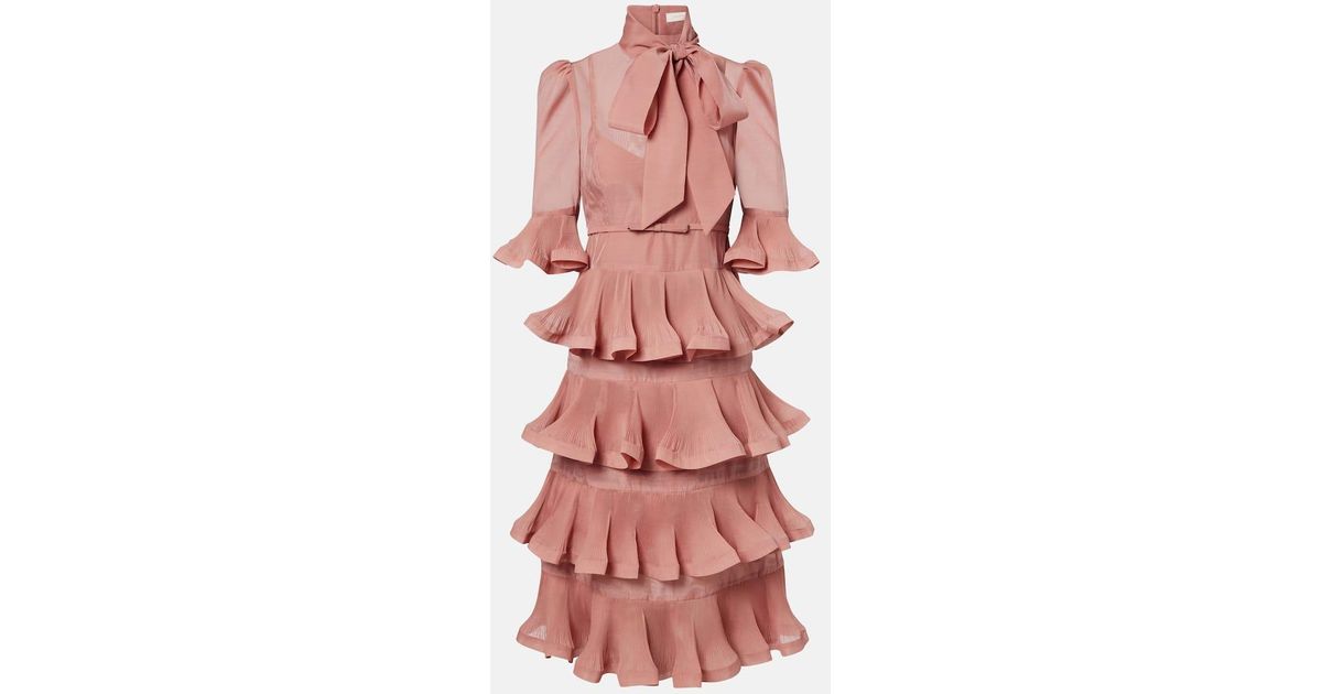 Zimmermann Tiered Pleated Midi Dress in Pink | Lyst UK