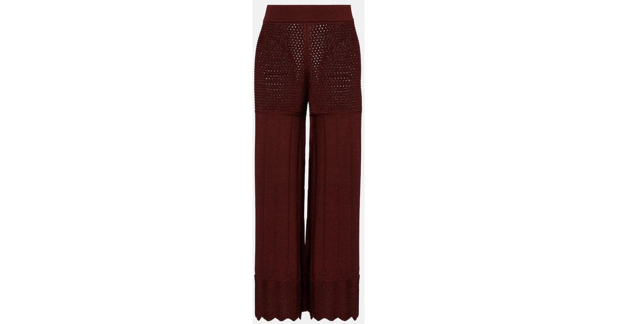 Eres Recit Open-Knit Cotton-Blend Wide-Leg Pants in Red | Lyst