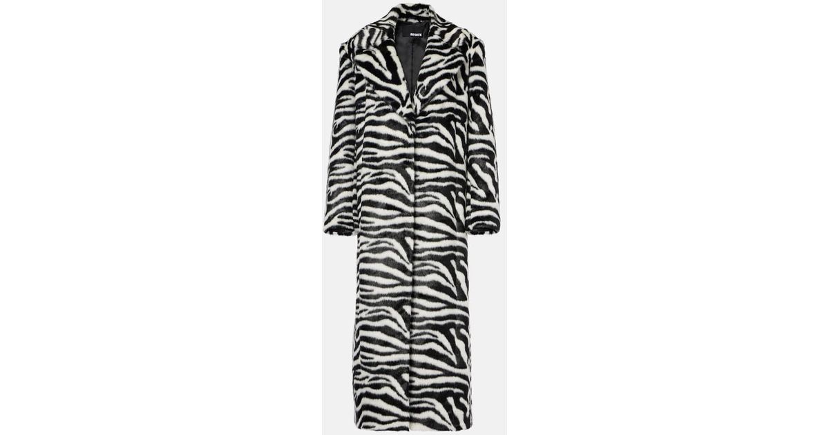ROTATE BIRGER CHRISTENSEN Zebra-Print Faux Fur Coat in White | Lyst
