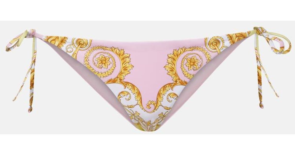 Versace Barocco Triangle Bikini Bottoms in Natural | Lyst UK