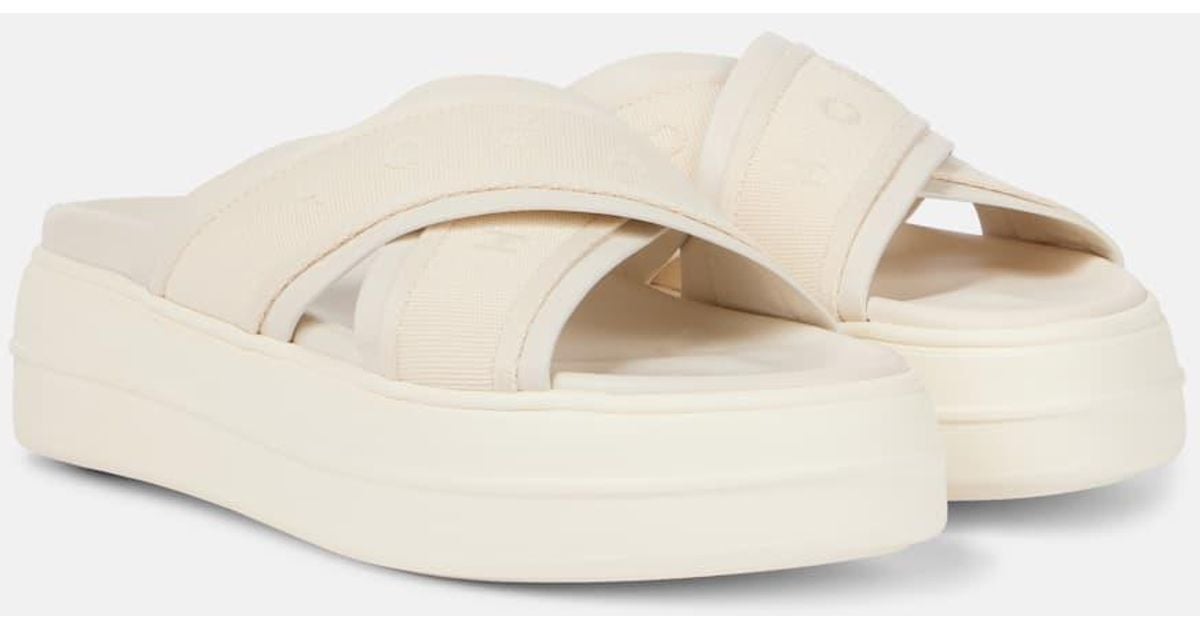 Hogan Skyscraper Leather-Trimmed Platform Sandals in Natural | Lyst