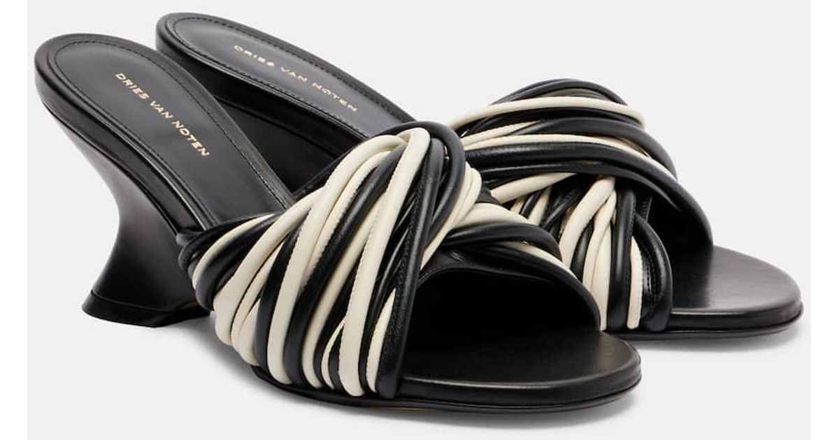 Dries Van Noten 75 Leather Wedge Mules in Black | Lyst UK