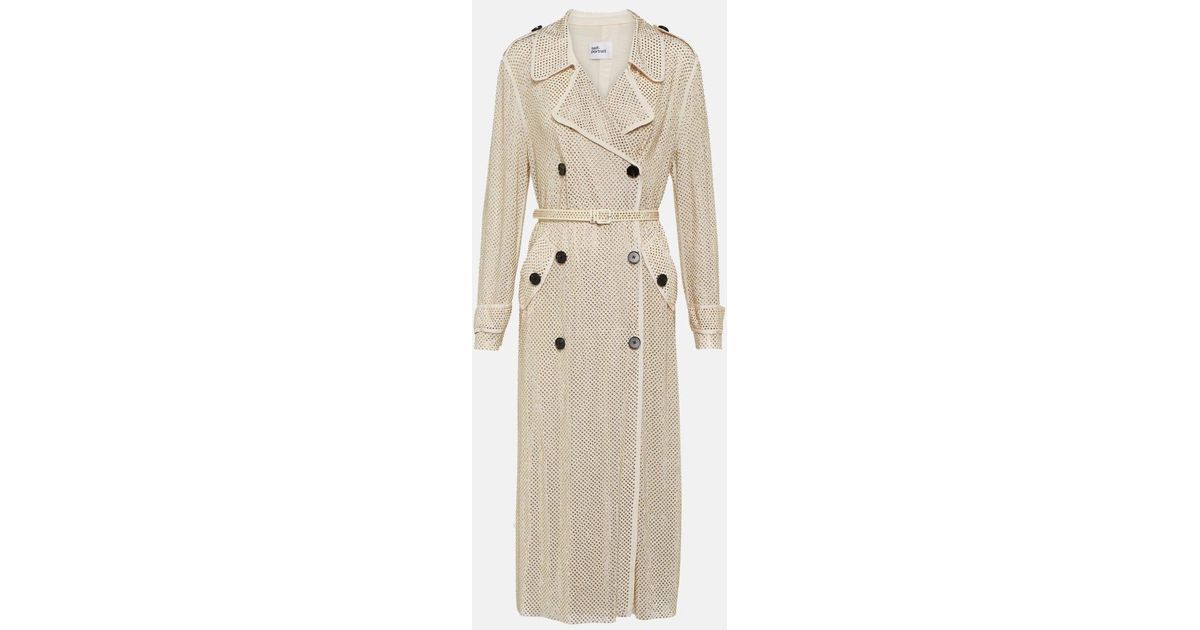 Self-Portrait Crystal-Embellished Trench Coat in Natural | Lyst